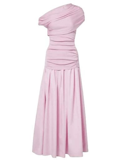 SELF-PORTRAIT Asymmetrical Draped Midi Dress - Pink