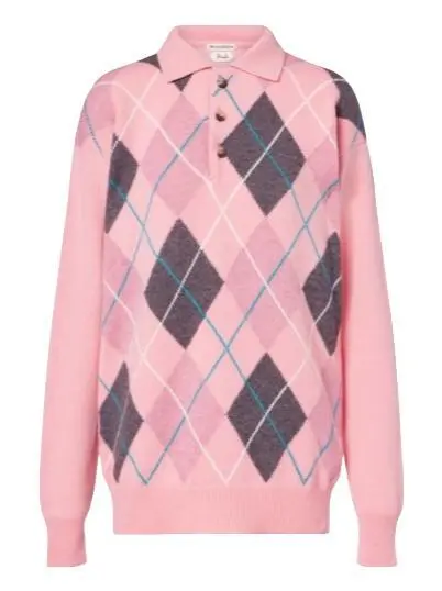 J.W.ANDERSON Argyle Wool Knit Polo Sweater - Pink