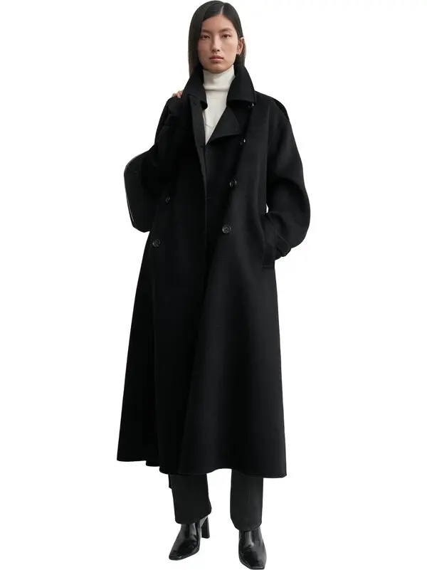 TOTEME Double-breasted Wool Doublé Trench Coat - Black