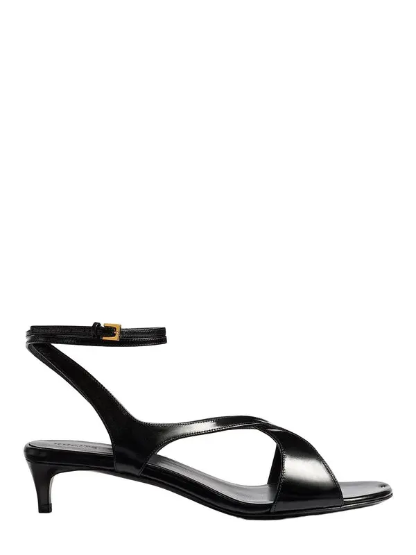 Khaite Liria Glazed Leather Kitten Heel Sandals - Black