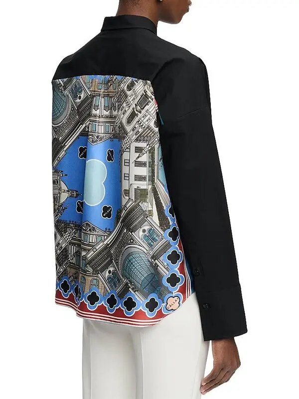 CALLAS MILANO Sirene Poplin Shirt With Silk Twill Milano Print Scarf Back - Black