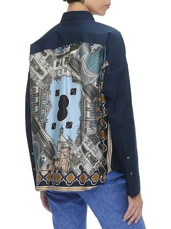 CALLAS MILANO Sirene Poplin Shirt With Silk Twill Milano Print Scarf Back - Navy