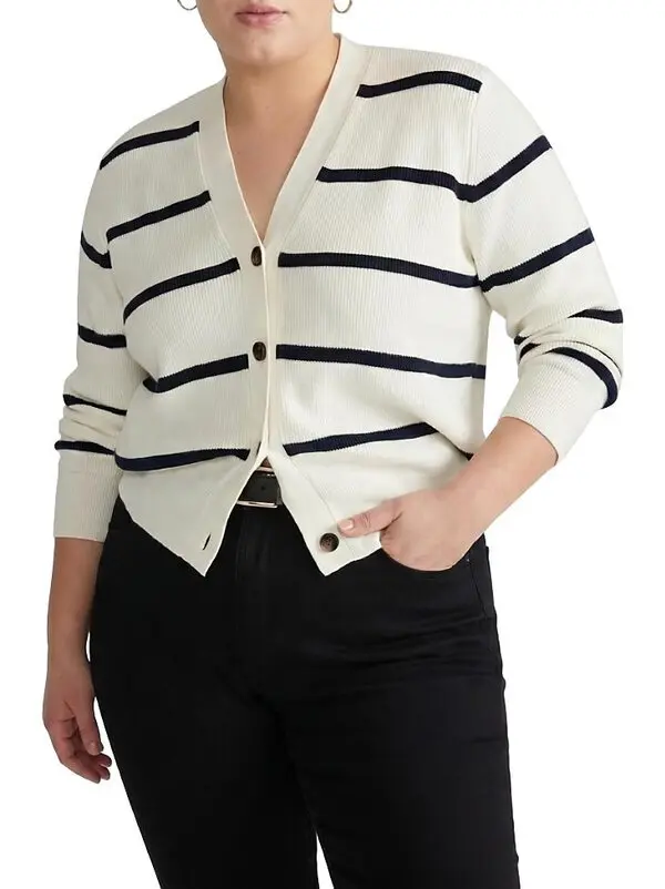 Universal Standard Better-than-wool Cardigan - White/navy Stripe