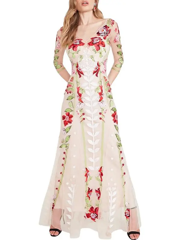 TEMPERLEY LONDON Lucille V-neck Embroidered Maxi Dress - Cameo Pink