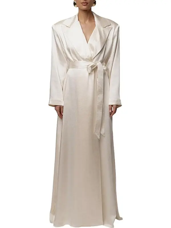 JLUXLABEL Satin Wrap Maxi Dress With Notch Lapels And Slit - Ivory