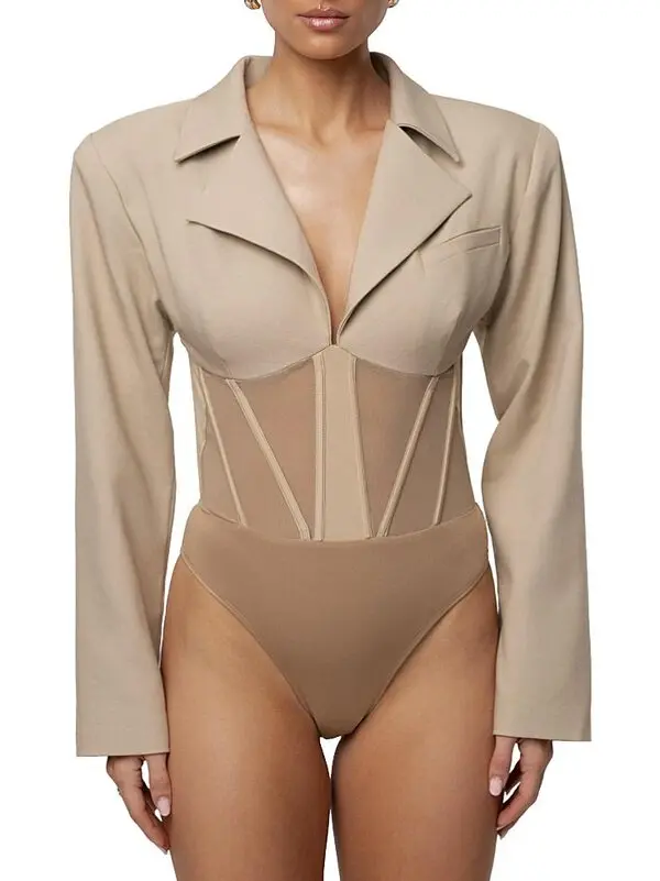 JLUXLABEL Downtown Blazer Bodysuit - Stone