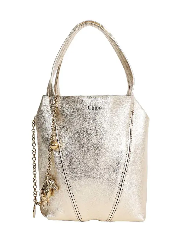 Chloé Textured Top Handle Bag With Chain Detail - Lightgold