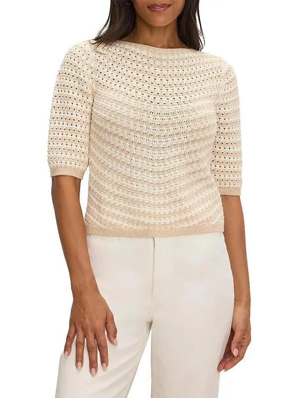 NIC+ZOE Crochet Boat Neck Sweater - Neutral Multi