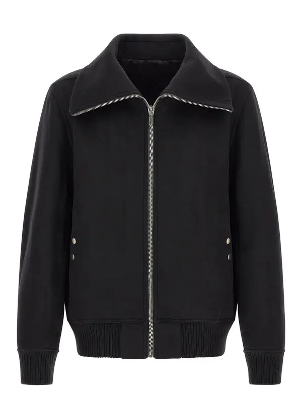 Rick Owens High-collar Zip-up Wool Jacket With Ribbed Cuffs - Nero