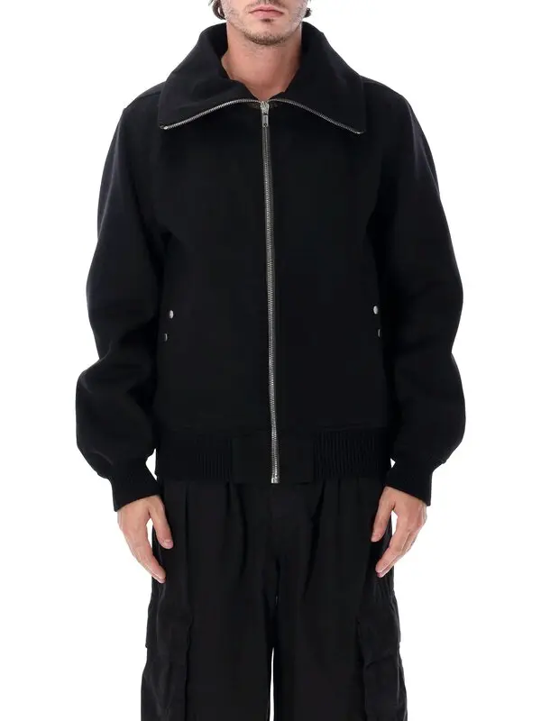 Rick Owens High-collar Zip-up Wool Jacket With Ribbed Cuffs - Nero