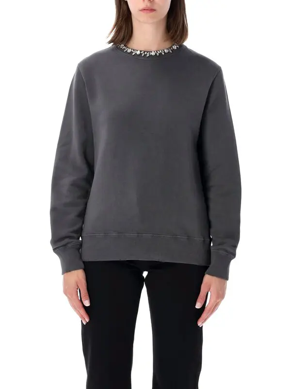 GOLDEN GOOSE Crewneck Sweatshirt With Embellished Neckline And Distressed Finish - Grigio