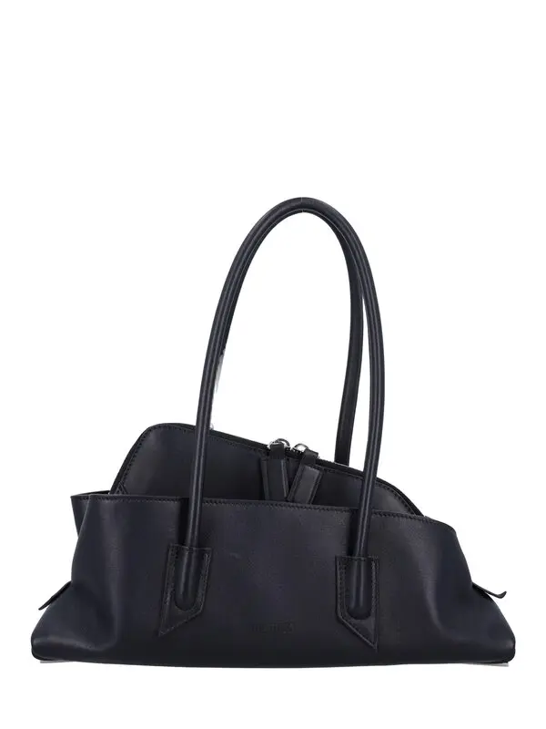 Attico Asymmetrical Architectural Leather Tote With Tubular Handles - Nero