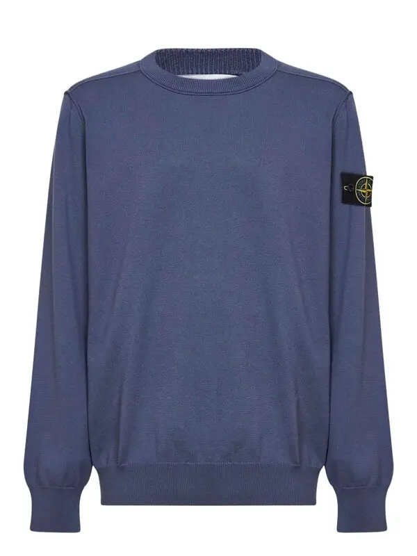 Stone Island Crew Neck Sweater With Removable Logo Patch - Blue