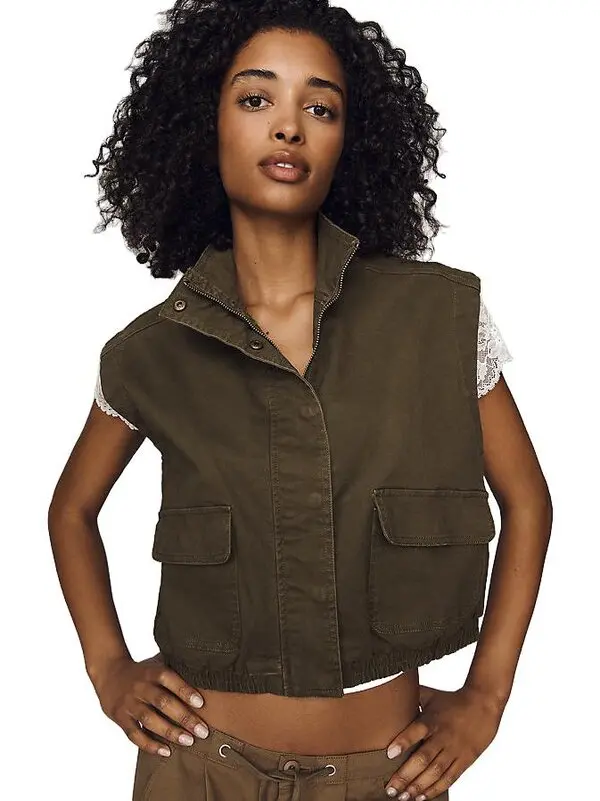 DOLAN Washed Twill High Neck Vest Jacket - Olive