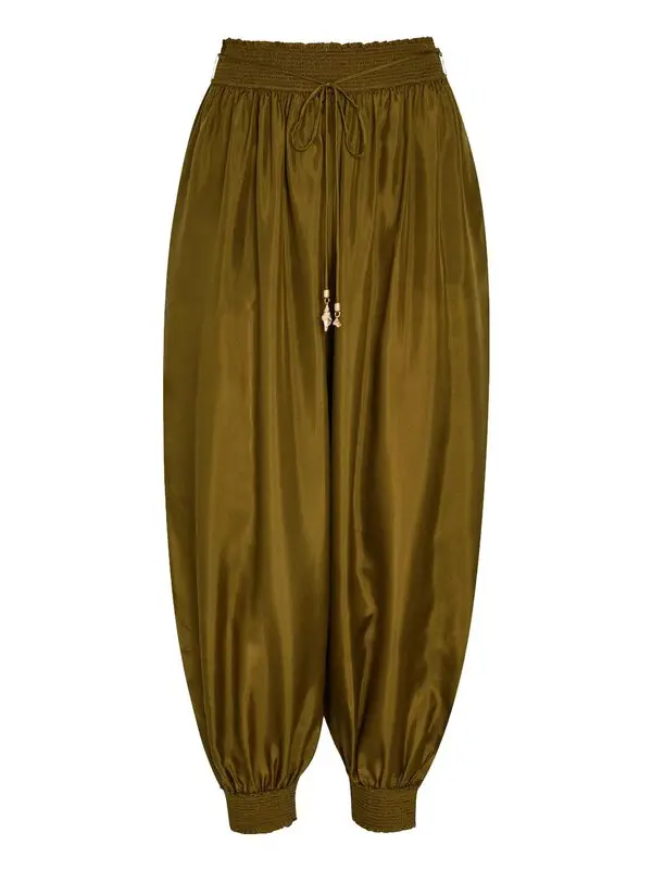 Zimmermann Mohon Cuffed Silk Trousers - Olive