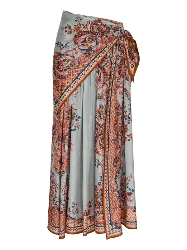 Zimmermann Aster Printed Silk Midi Skirt - Blue
