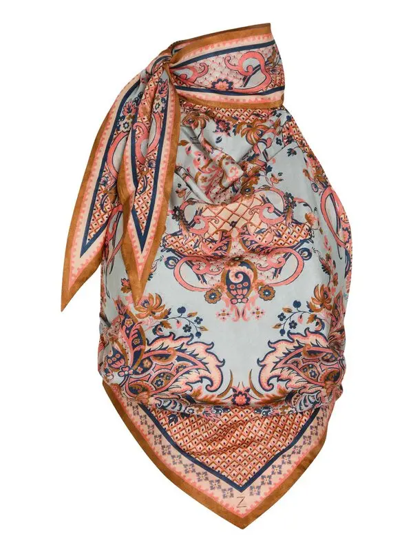 Zimmermann Aster Scarf Printed Silk Crop Top - Blue