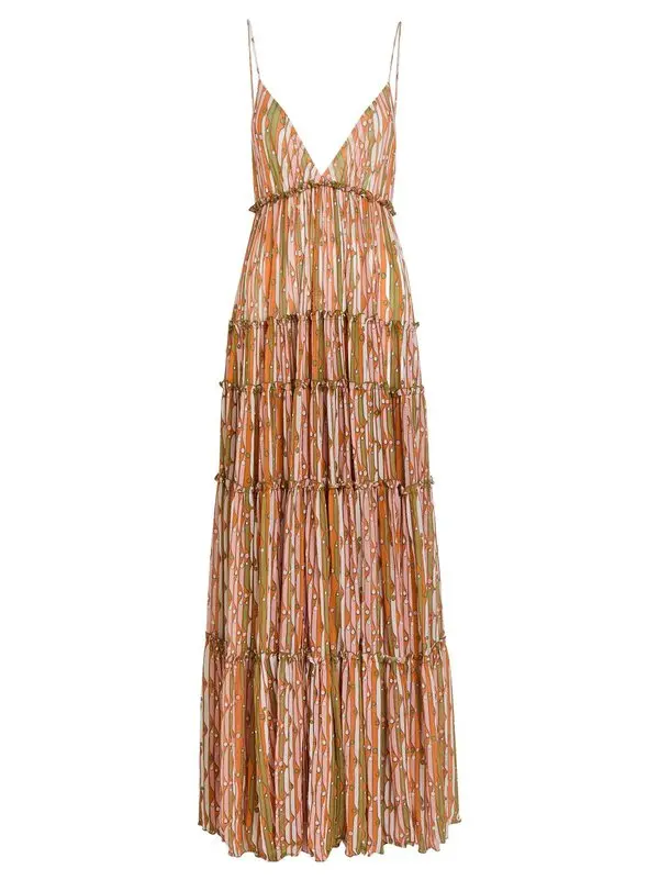 La DoubleJ Nymph Printed Tiered Stretch-tulle Maxi Dress - Pink