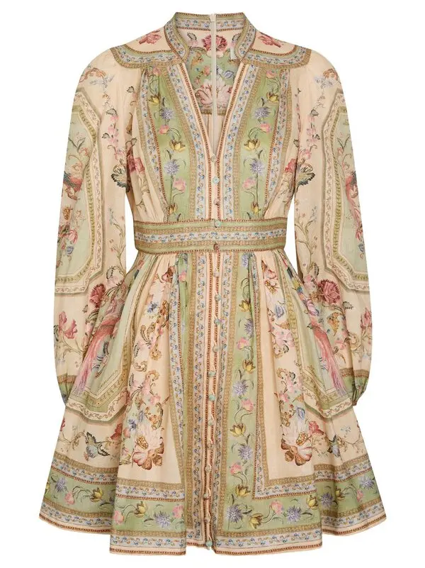 Zimmermann Roselight Printed Linen Mini Dress - Sage