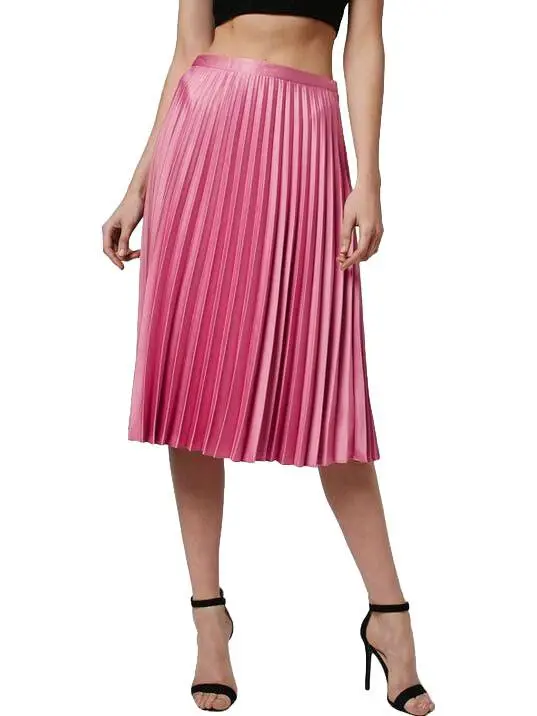 Topshop Pleated Satin Midi Skirt - Pink