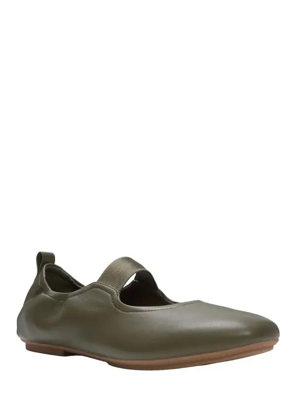 Fitflop Delicato Poise Leather Mary Jane Flats - Deep Olive