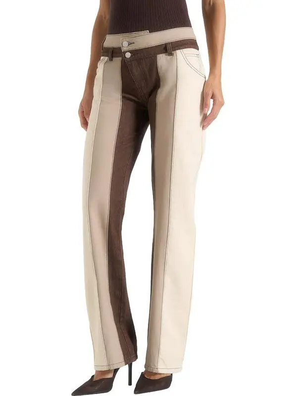 Manière De Voir Jacinda Color Block Straight Leg Jeans - Brown