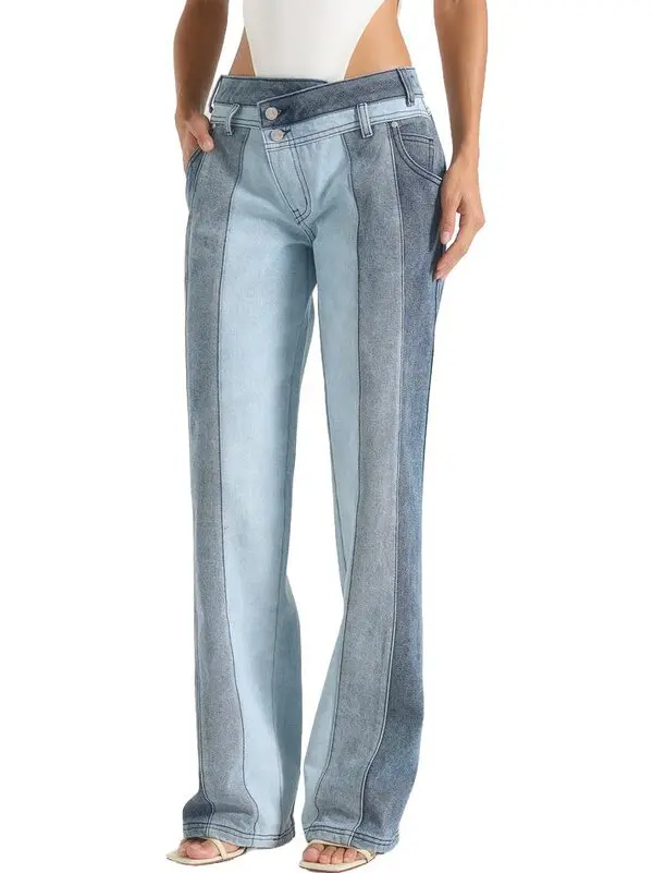 Manière De Voir Jacinda Color Block Straight Leg Jeans - Mid Blue