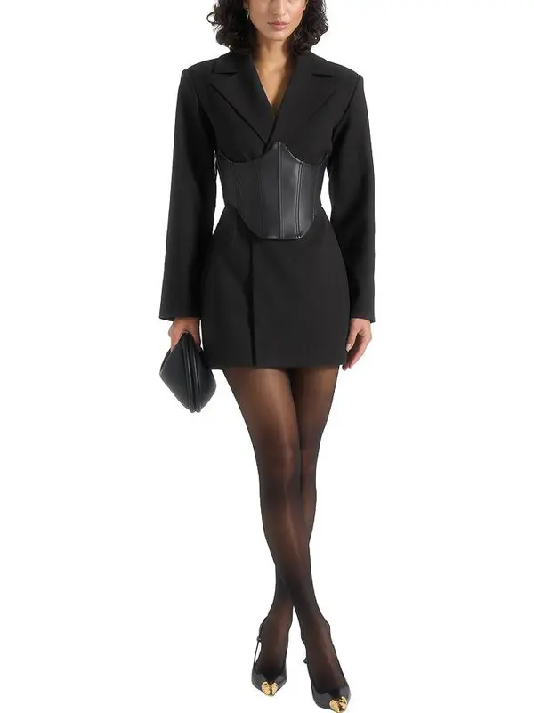 Manière De Voir Lacey Tailored Blazer Dress With Reversible Corset - Black