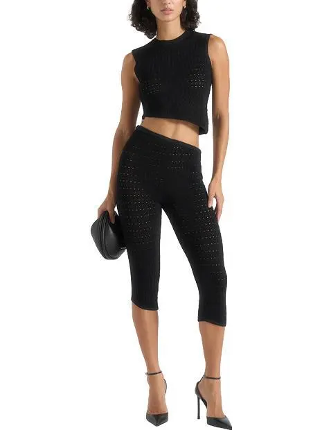 Manière De Voir Aimee Pointelle Asymmetric Capri Leggings - Black