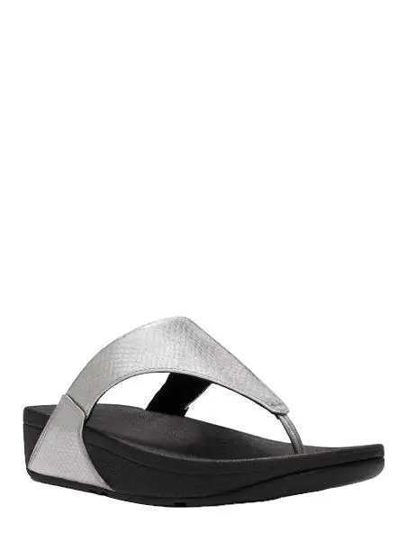 Fitflop Lulu Metallic Snake Embossed Toe-post Sandals - Silver