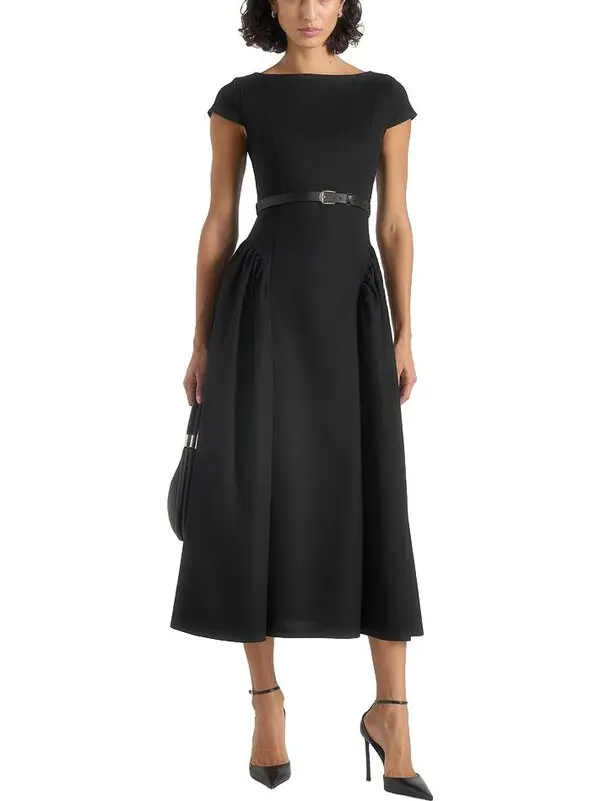 Manière De Voir Gaia Boat Neck Flared Maxi Dress - Black