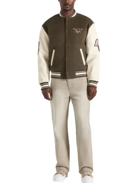 Manière De Voir Equestrian Wool-blend Varsity Jacket - Olive