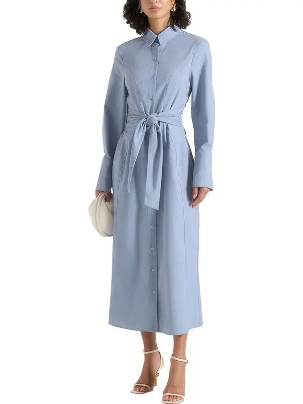 Manière De Voir Fern Linen Midi Shirt Dress - Blue