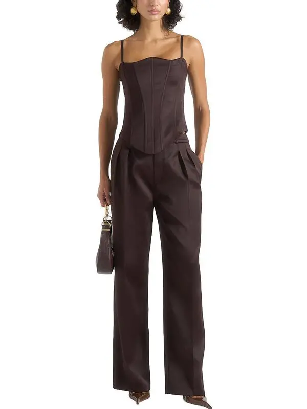 Manière De Voir Julie Satin Wide-leg Tailored Trousers - Brown
