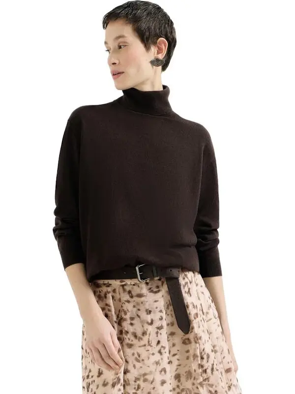 Brunello Cucinelli Cashmere Turtleneck Sweater With Monili - Coffee