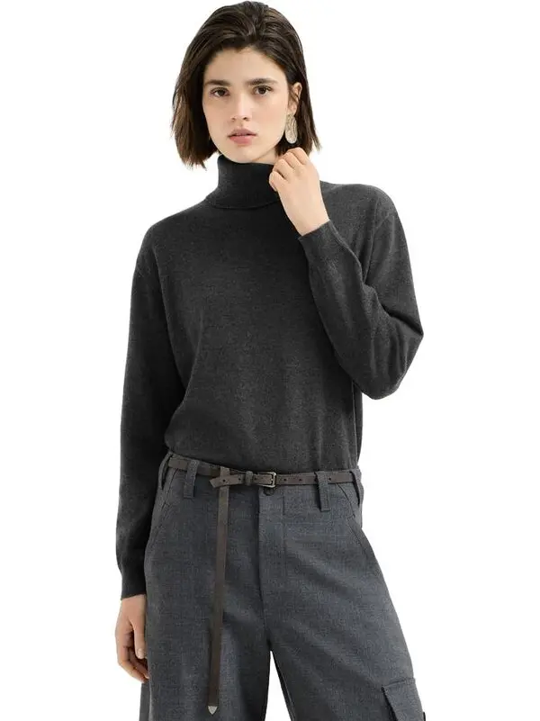 Brunello Cucinelli Cashmere Turtleneck Sweater With Monili - Lignite