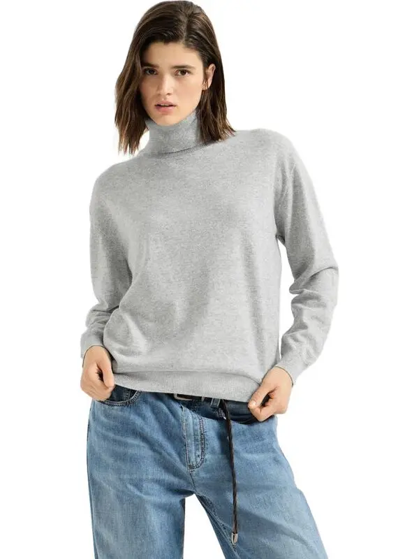 Brunello Cucinelli Cashmere Turtleneck Sweater With Monili - Pebble