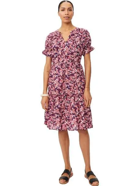 MASAI COPENHAGEN Floral Midi Dress With Ruffle Sleeves - Beet Red