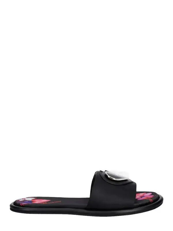 Moschino Floral-print Heart Plaque Flat Sandals - Black
