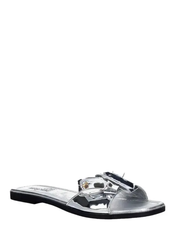 Moschino Bow Detail Metallic Slides - Silver