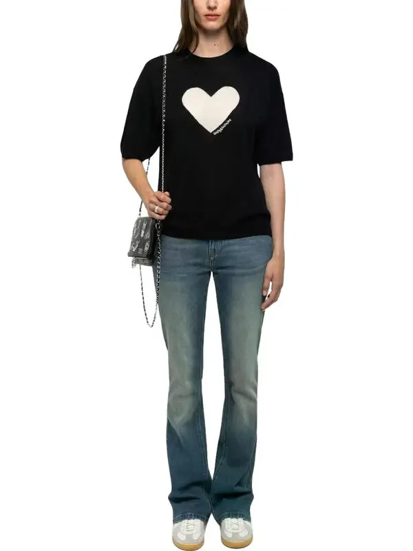 Zadig&Voltaire Heart-intarsia Cashmere T-shirt - Black