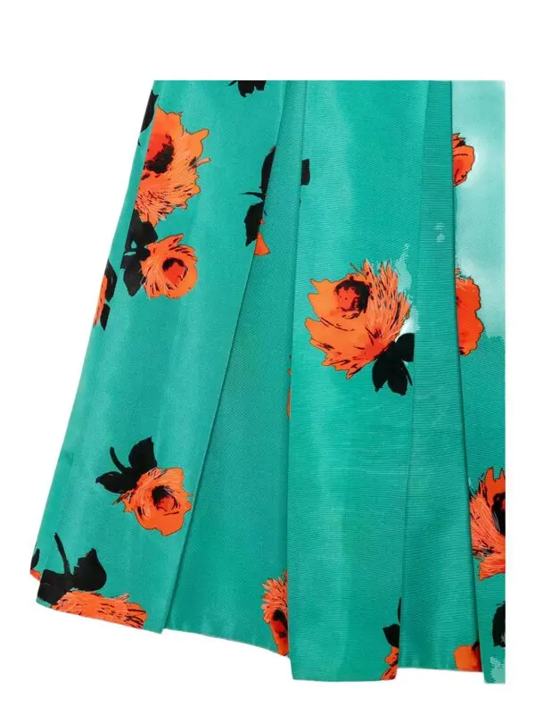 Prada Floral Print Pleated Midi Skirt - Blue