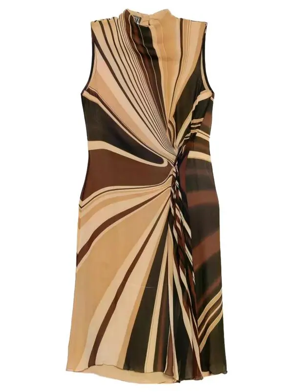 Versace Geometric Print Sleeveless High Neck Dress - Brown