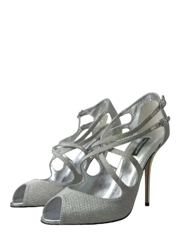 Dolce & Gabbana Glitter Effect Crisscross Sandals - Silver