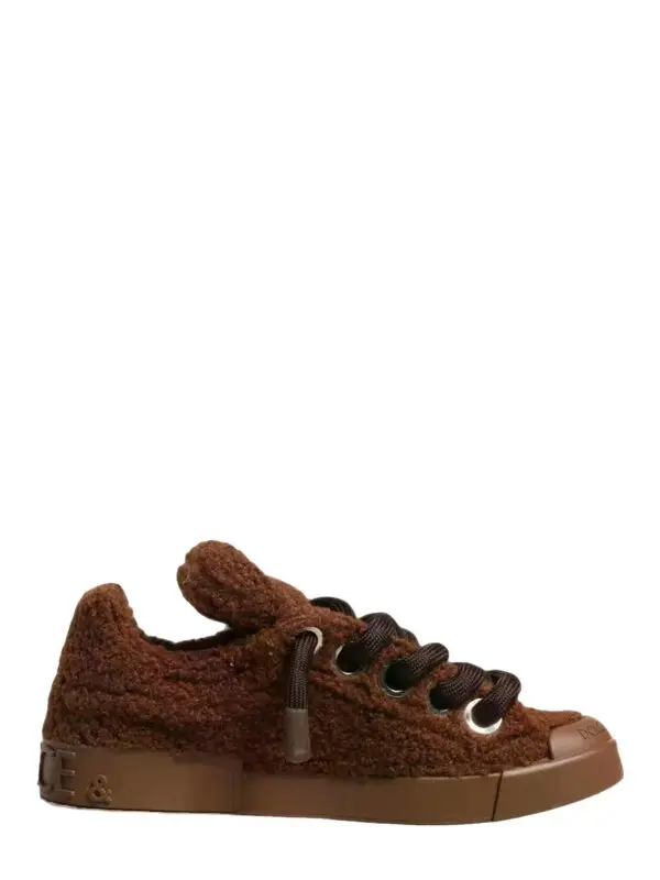 Dolce & Gabbana Faux-shearling Low-top Sneakers - Brown