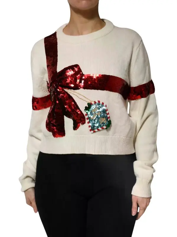 Dolce & Gabbana Sequin Embellished Bow Detail Sweater - Neutrals