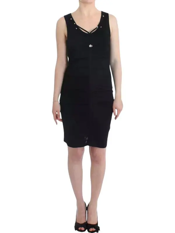 Rocco Barocco V-neck Mini Dress With Logo Plaque - Black