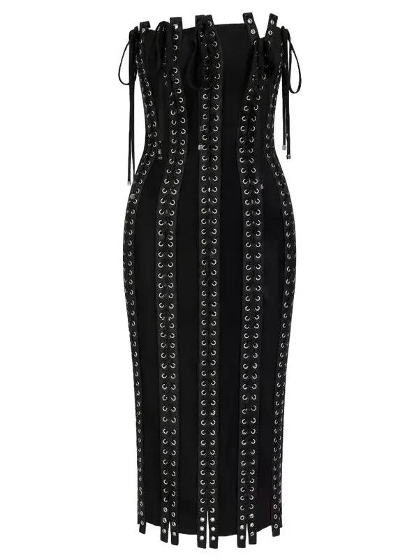 Dolce & Gabbana Strapless Lace-up Midi Dress - Black