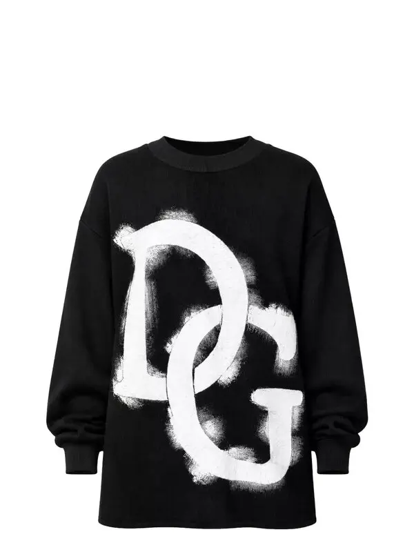 Dolce & Gabbana Paint-effect Dg Logo Crew Neck Sweater - Black