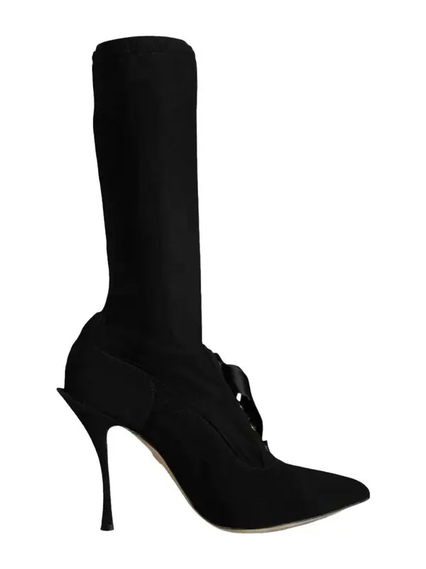 Dolce & Gabbana Sock Lace-up Bow Detail High Heel Boots - Black